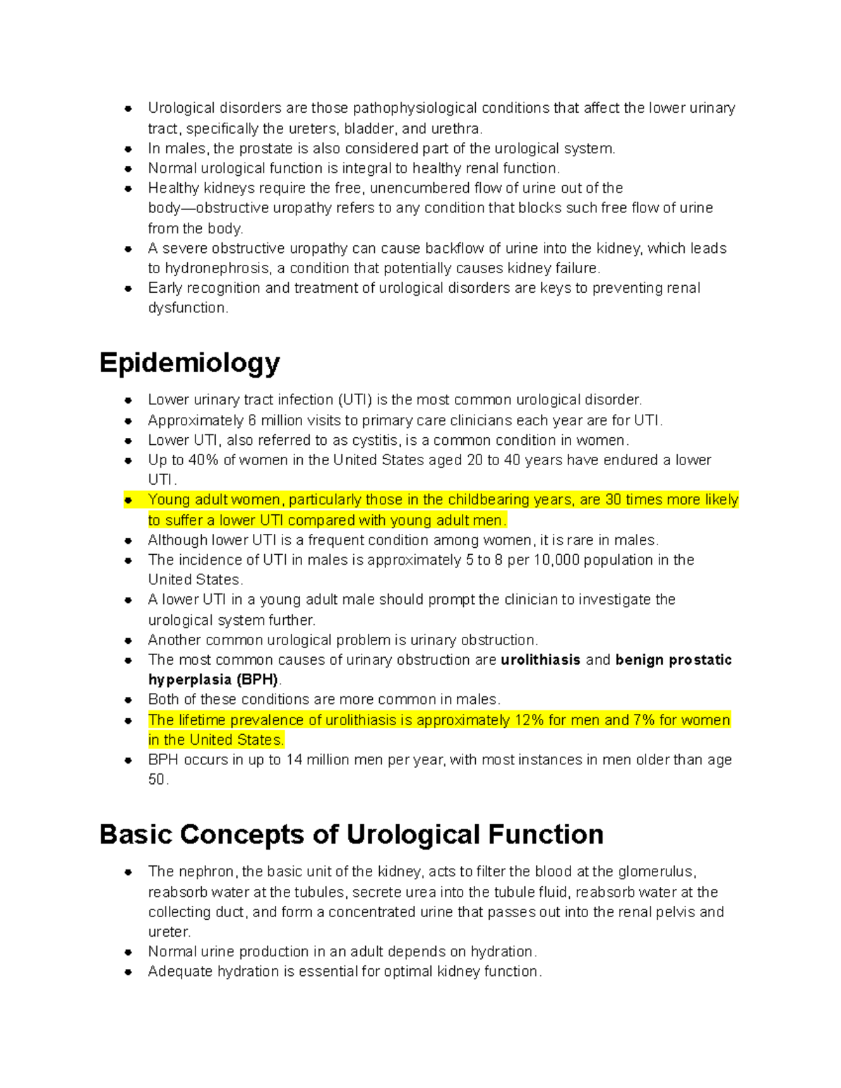Urological Disorders Overview and Management Strategies (MED 101) - Studocu