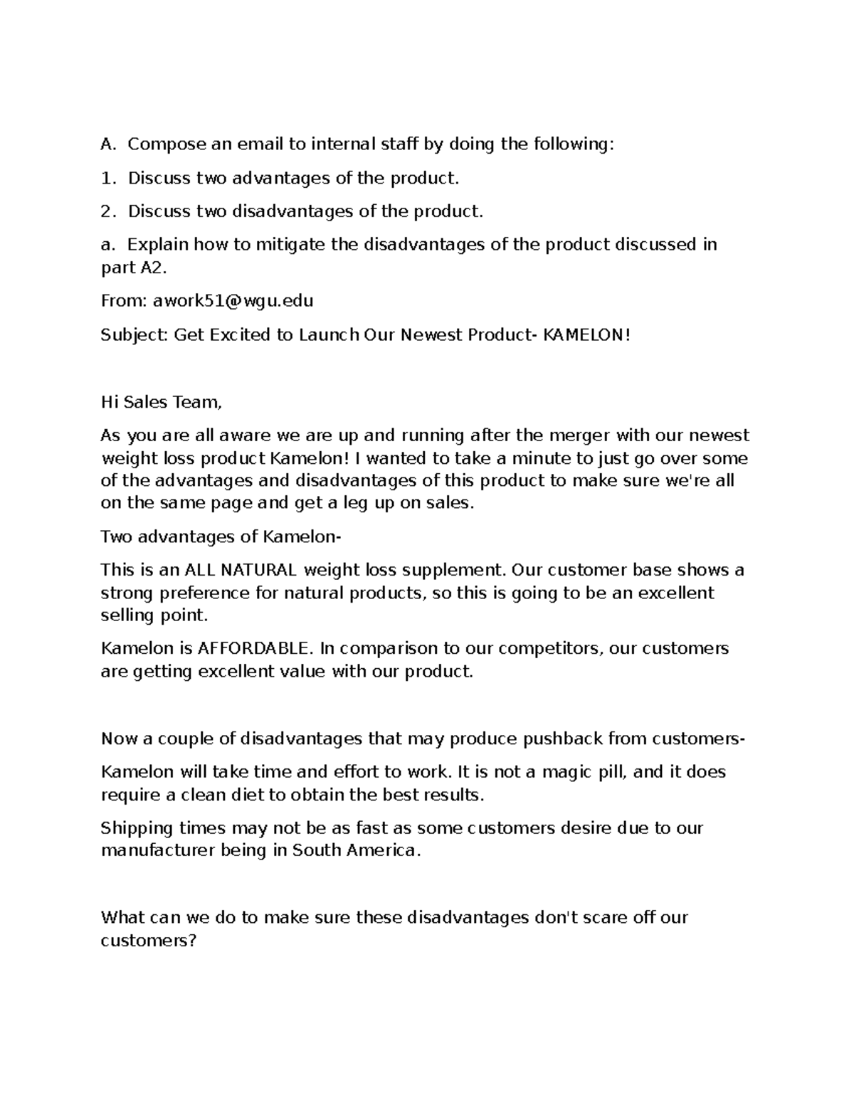 C204 Task 1 - c204 task 1 - A. Compose an email to internal staff by doing the following ...