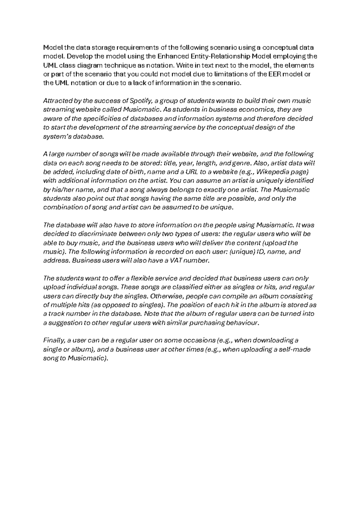 Conceptual Data Model for Musicmatic Streaming Service (EER/UML) - Studocu