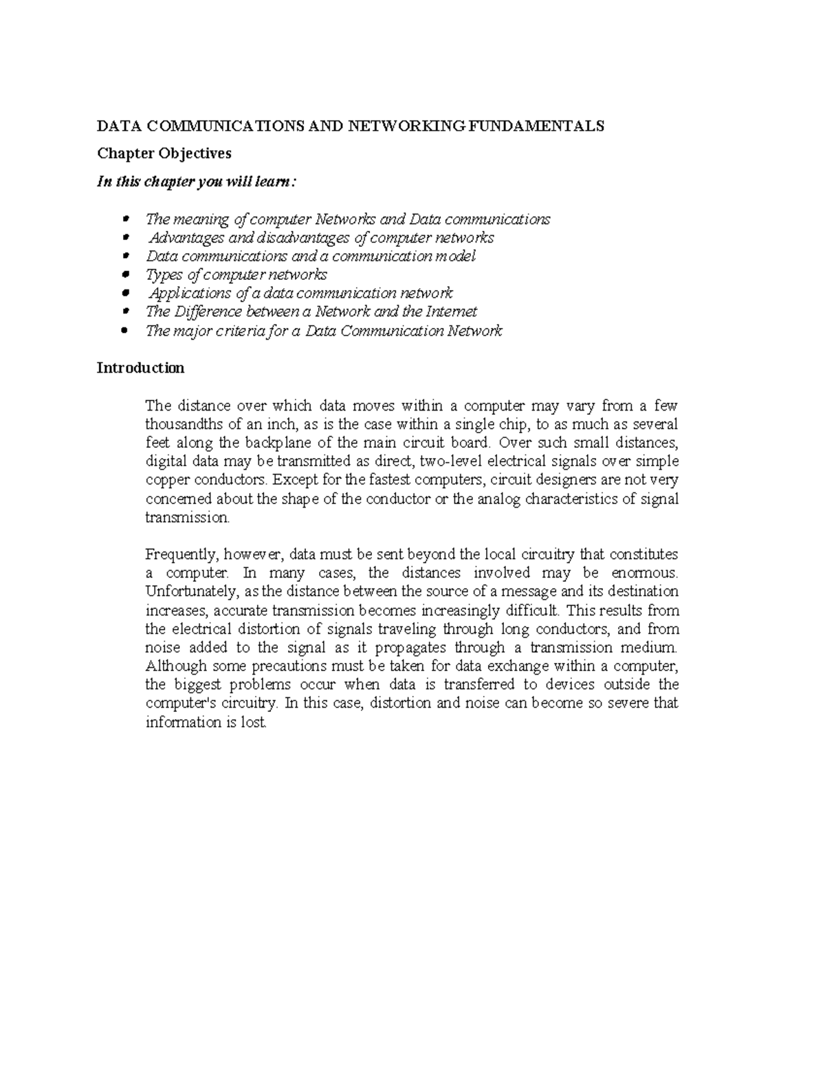 DATA COMMUNICATIONS AND NETWORKING FUNDAMENTALS Chapter Overview - Studocu