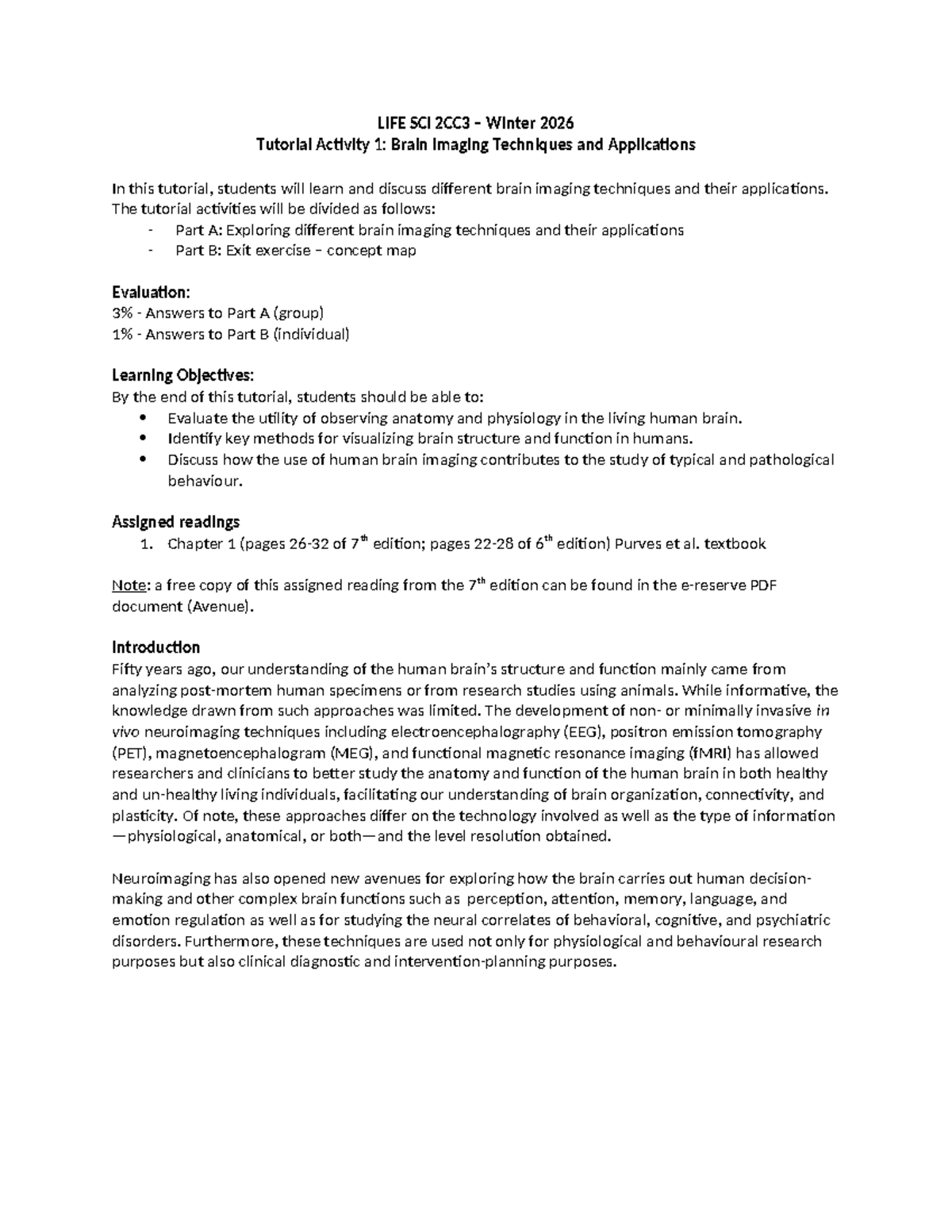 LS 2CC3 W2026 Tutorial: Brain Imaging Techniques & Applications - Studocu