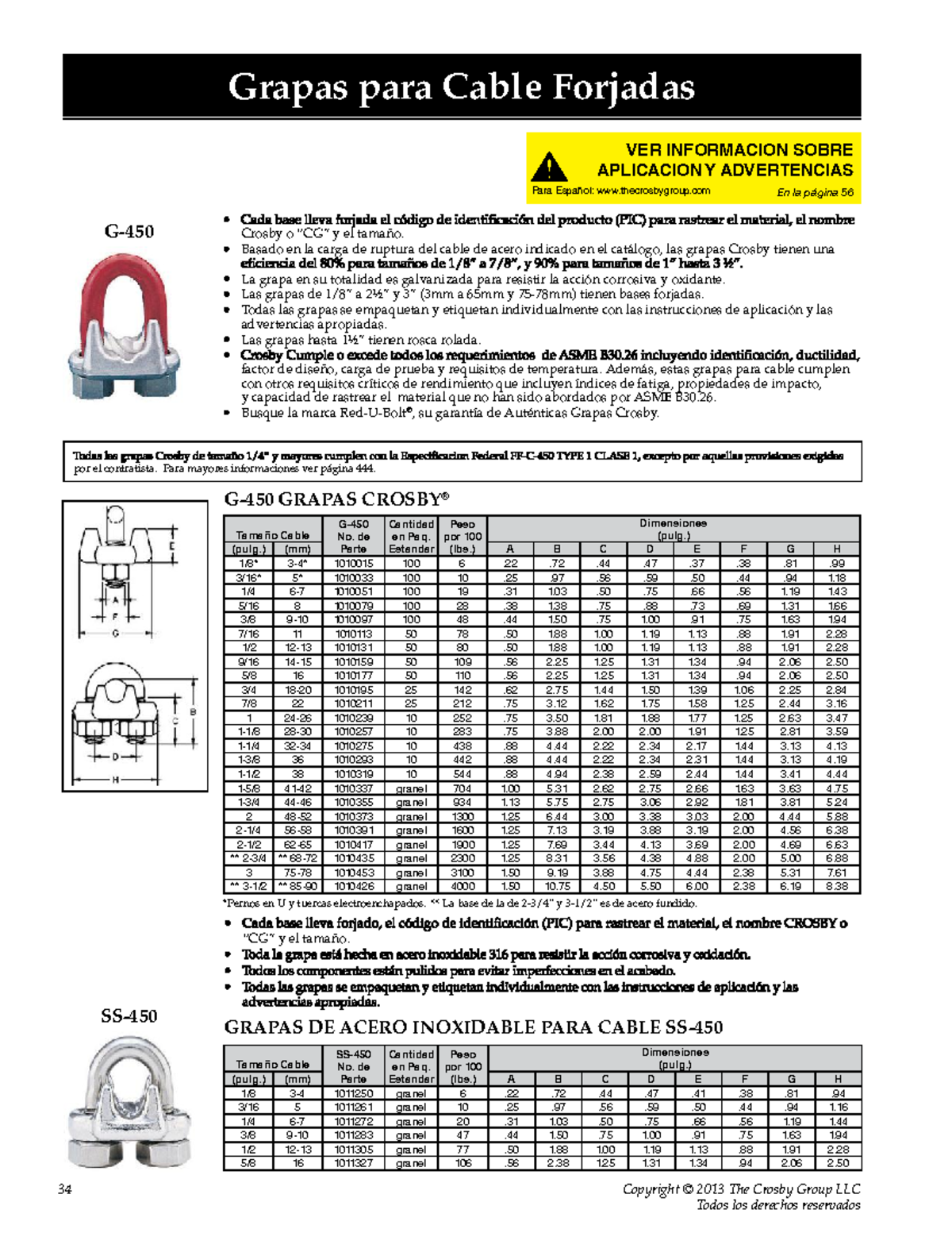 Ficha Técnica de Grapas Crosby para Cable Forjado y Acero Inoxidable - Studocu