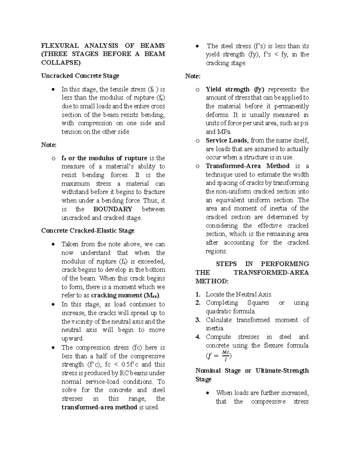 Flexural Analysis of Beams: Three Stages Before Collapse - Studocu