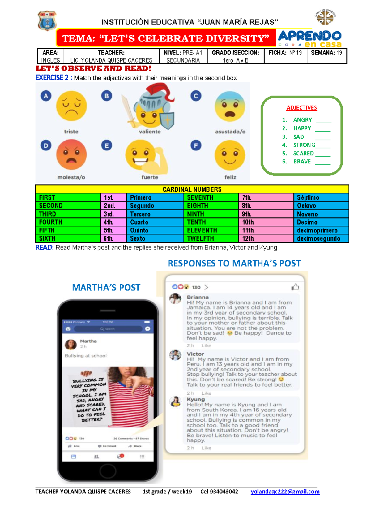 A1 English Class Week 19 Activities - Teacher Yolanda Quispe - Studocu