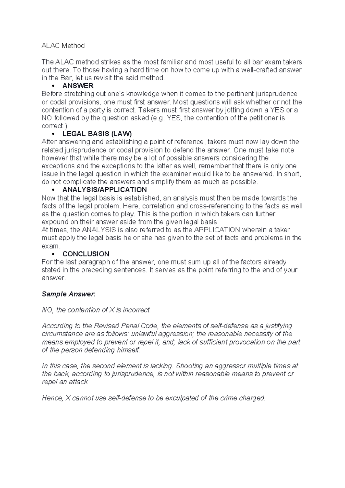 ALAC Method: Effective Strategies for Bar Exam Success - Studocu
