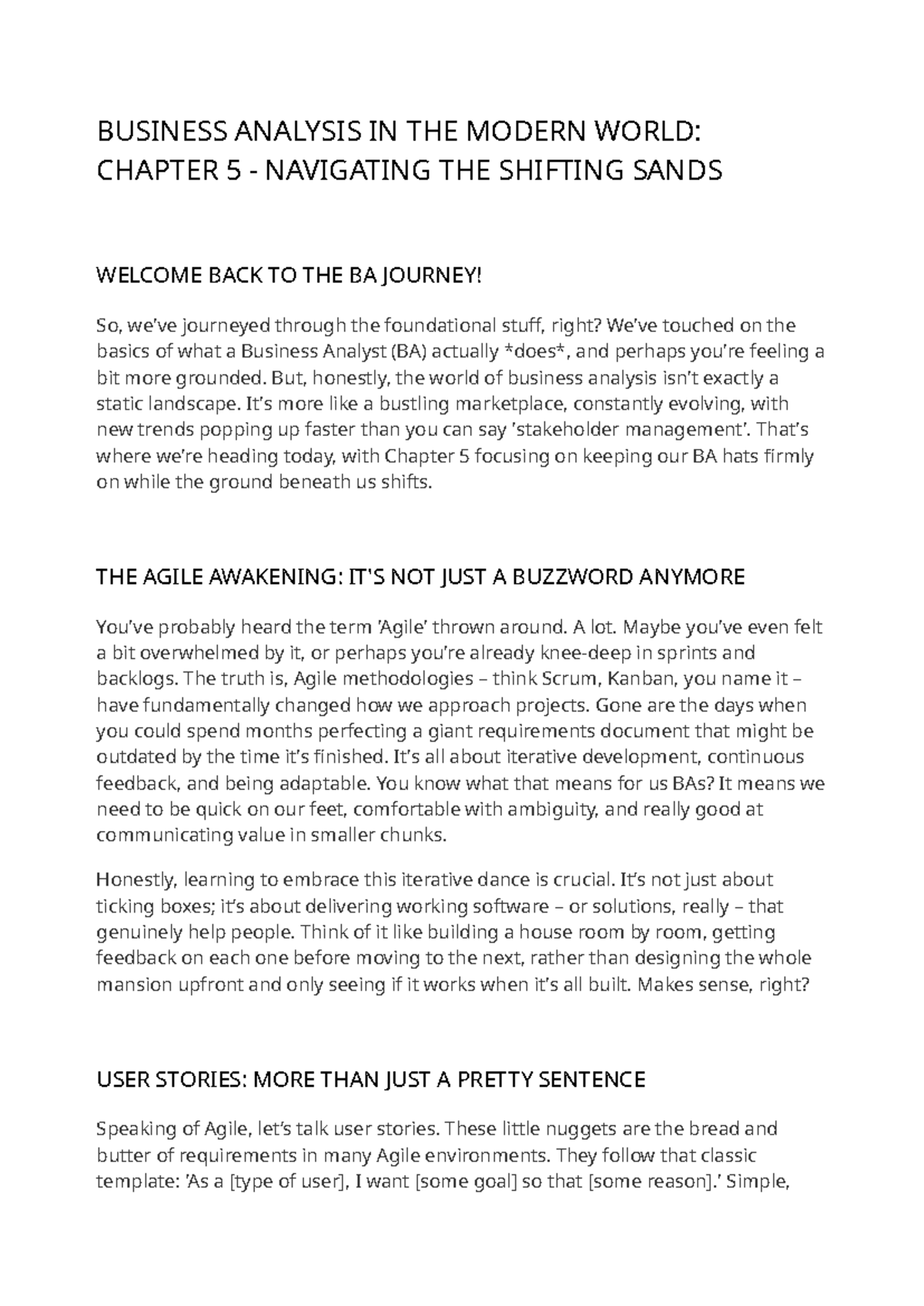 BUSINESS ANALYSIS 101: CHAPTER 5 - NAVIGATING AGILE TRENDS - Studocu