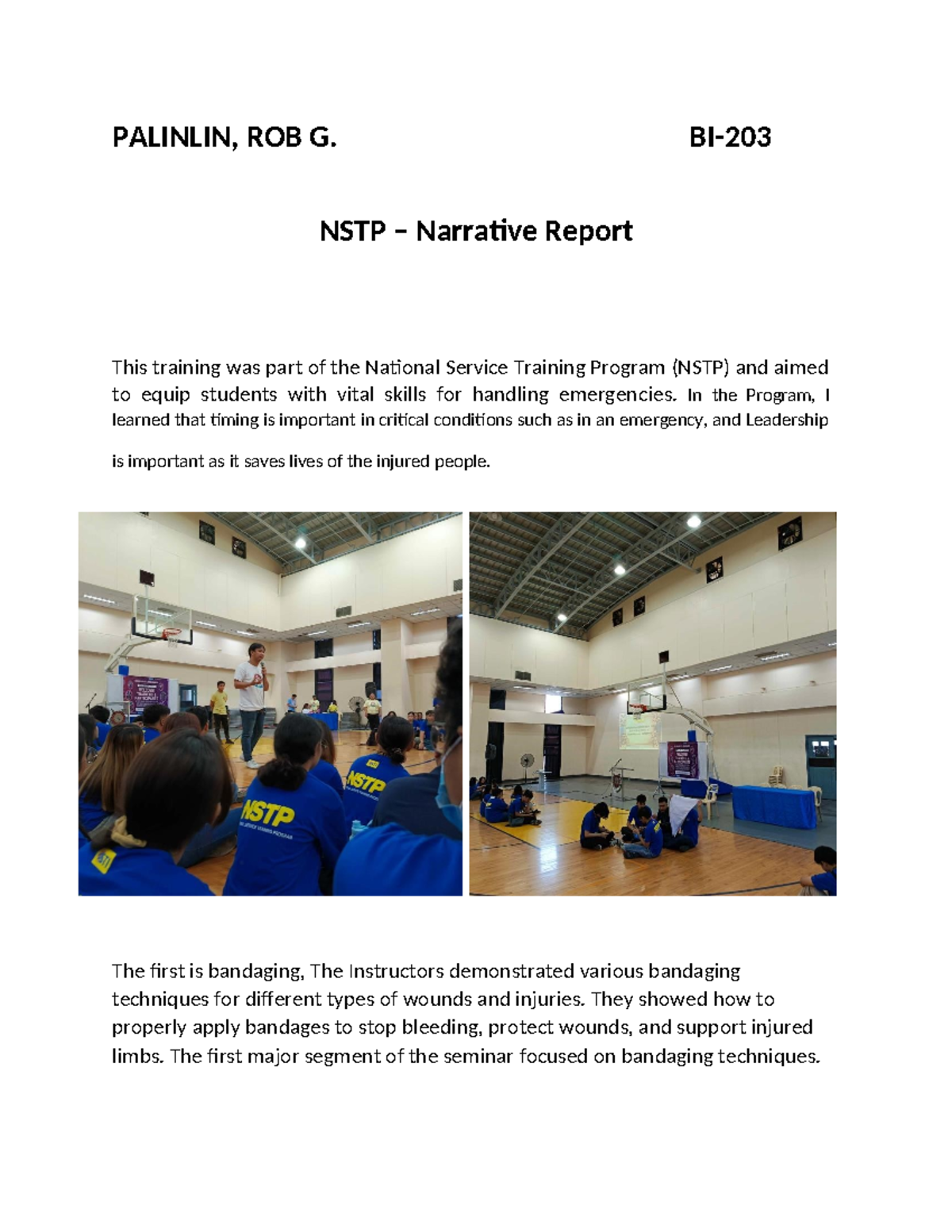 NSTP - Narrative Report on Emergency Training Skills and Techniques ...