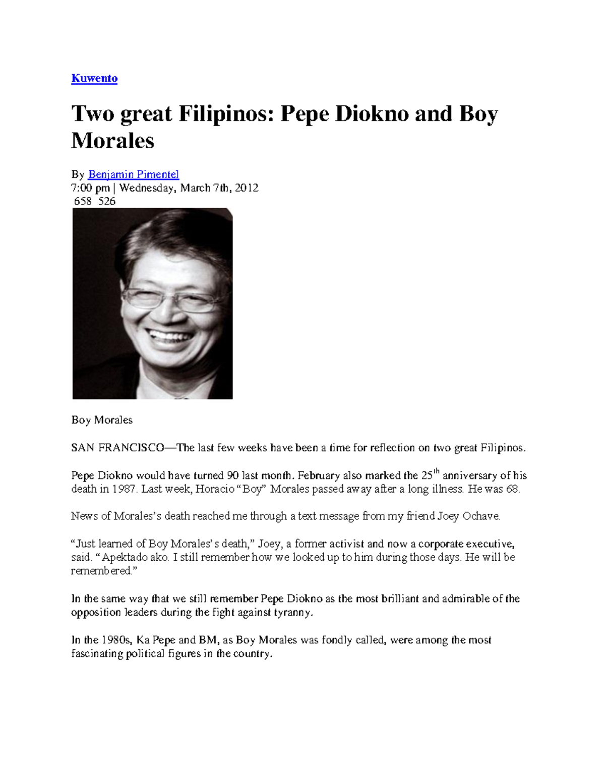 Kuwento: Legacy of Pepe Diokno & Boy Morales - A Reflection on Filipino ...