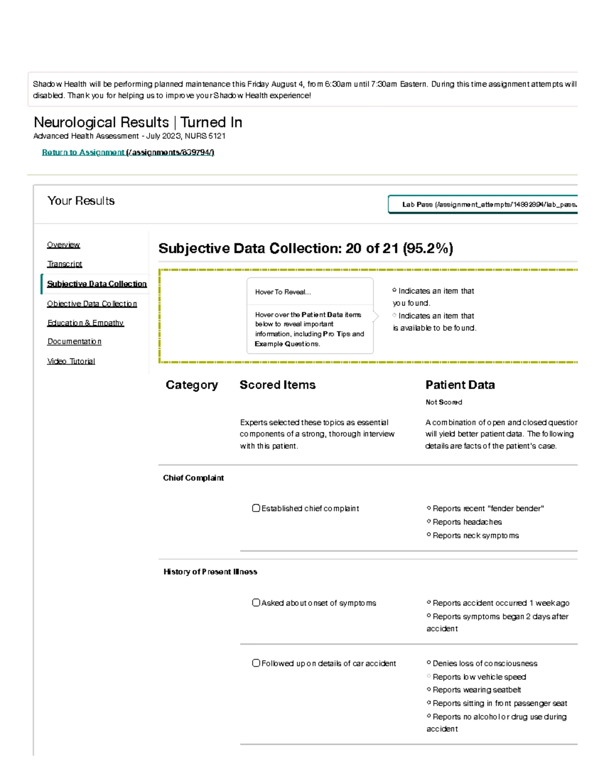 Neuro Documentation - Neurological Results | Turned In Advanced Health Assessment - July 2023 ...