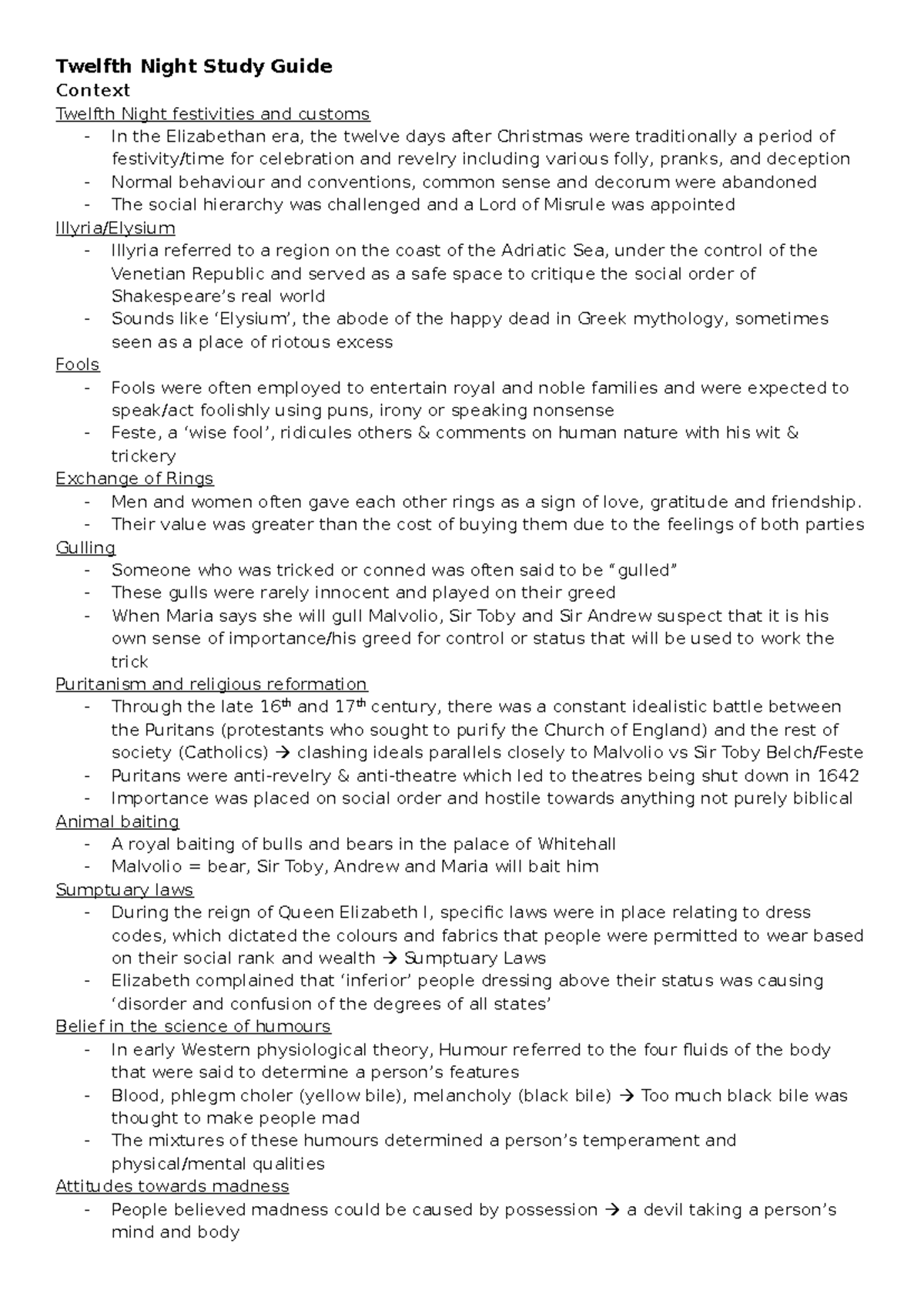 Twelfth Night Study Guide: Context, Themes, and Analysis - Studocu