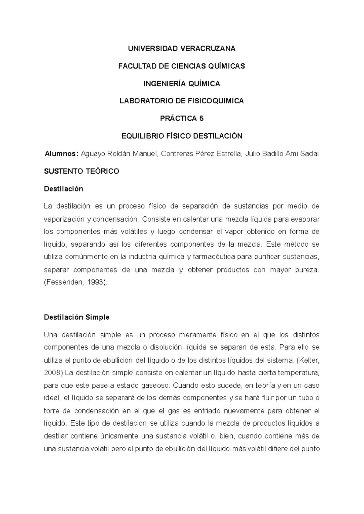 Práctica 5: Equilibrio Físico y Destilación en Ingeniería Química - Studocu