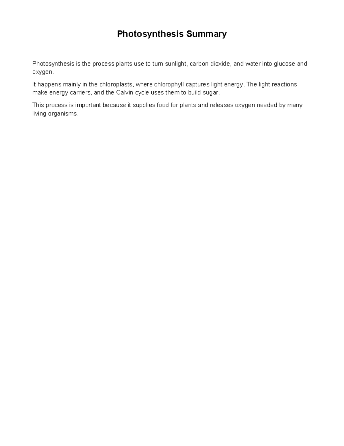 Photosynthesis summary - PSY4000-20 - Photosynthesis Summary ...