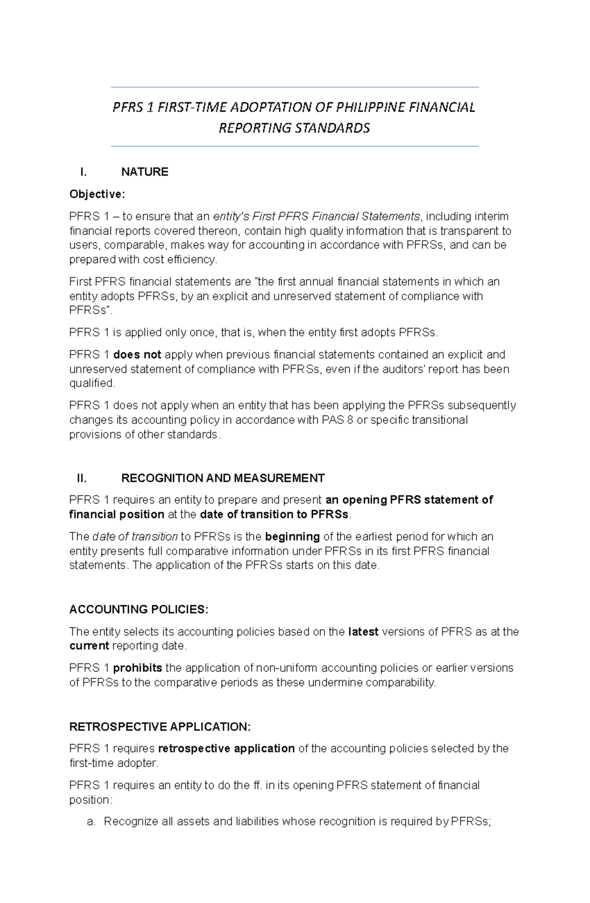PFRS 1: First-Time Adoption of Philippine Financial Reporting Standards ...