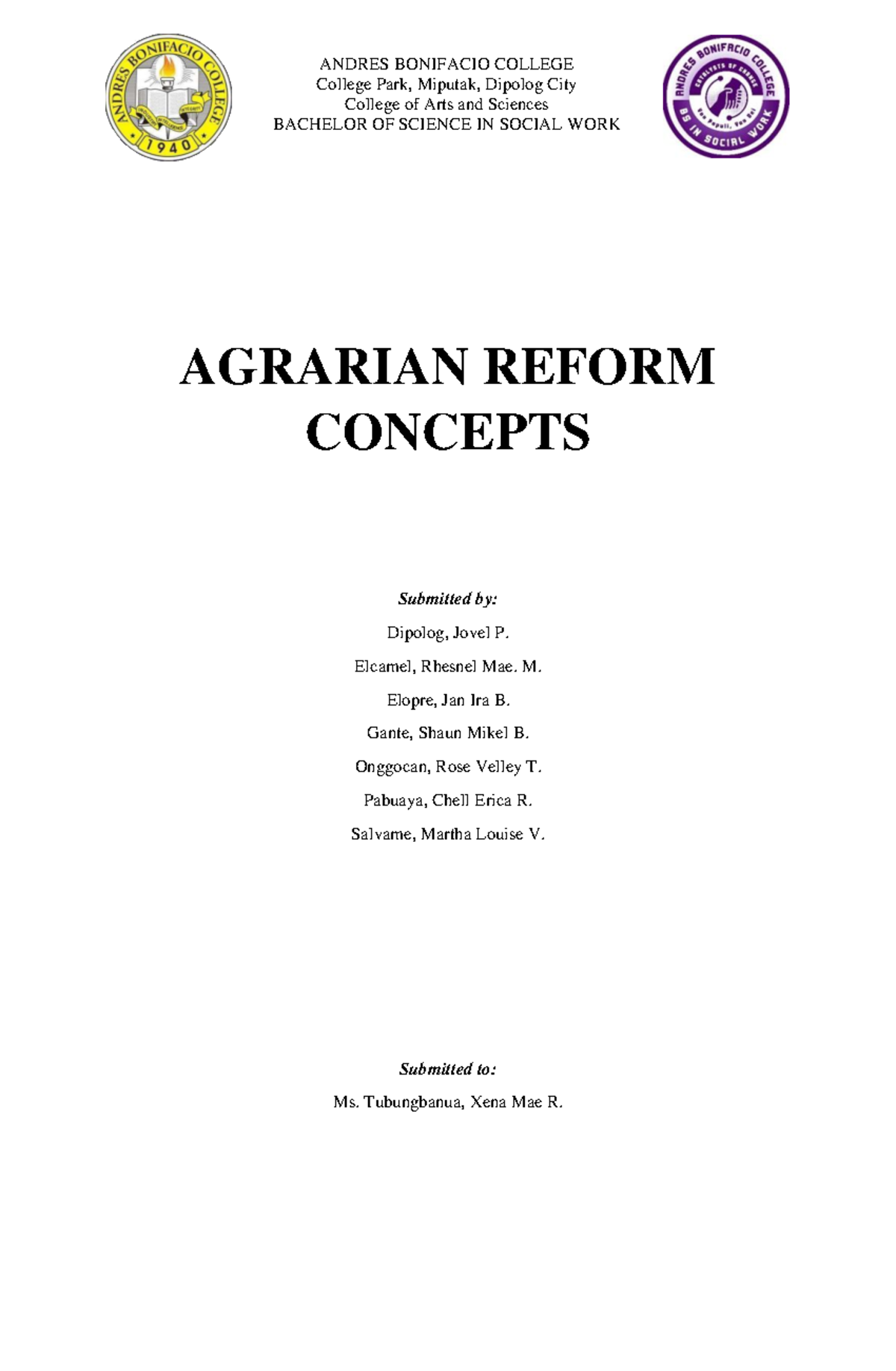 Agrarian Reform Concepts - Lecture Notes (SW 6657) - Studocu