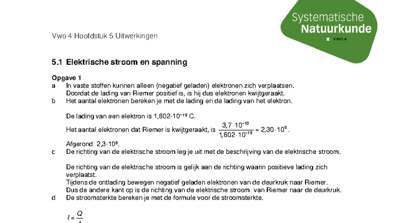 V4H5 Antwoorden op Opgaven over Elektrische Stroom en Weerstand ...