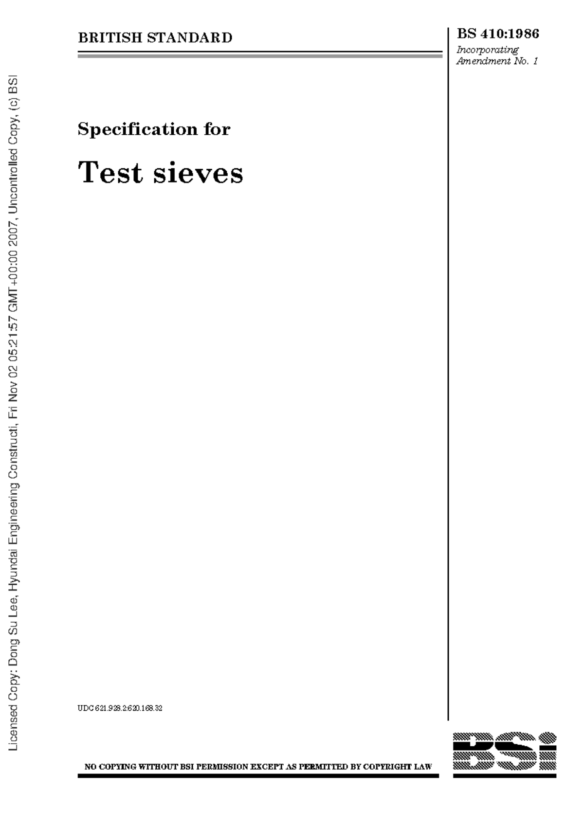 BS 410(86) - Specification for Test Sieves: Standards and Amendments ...