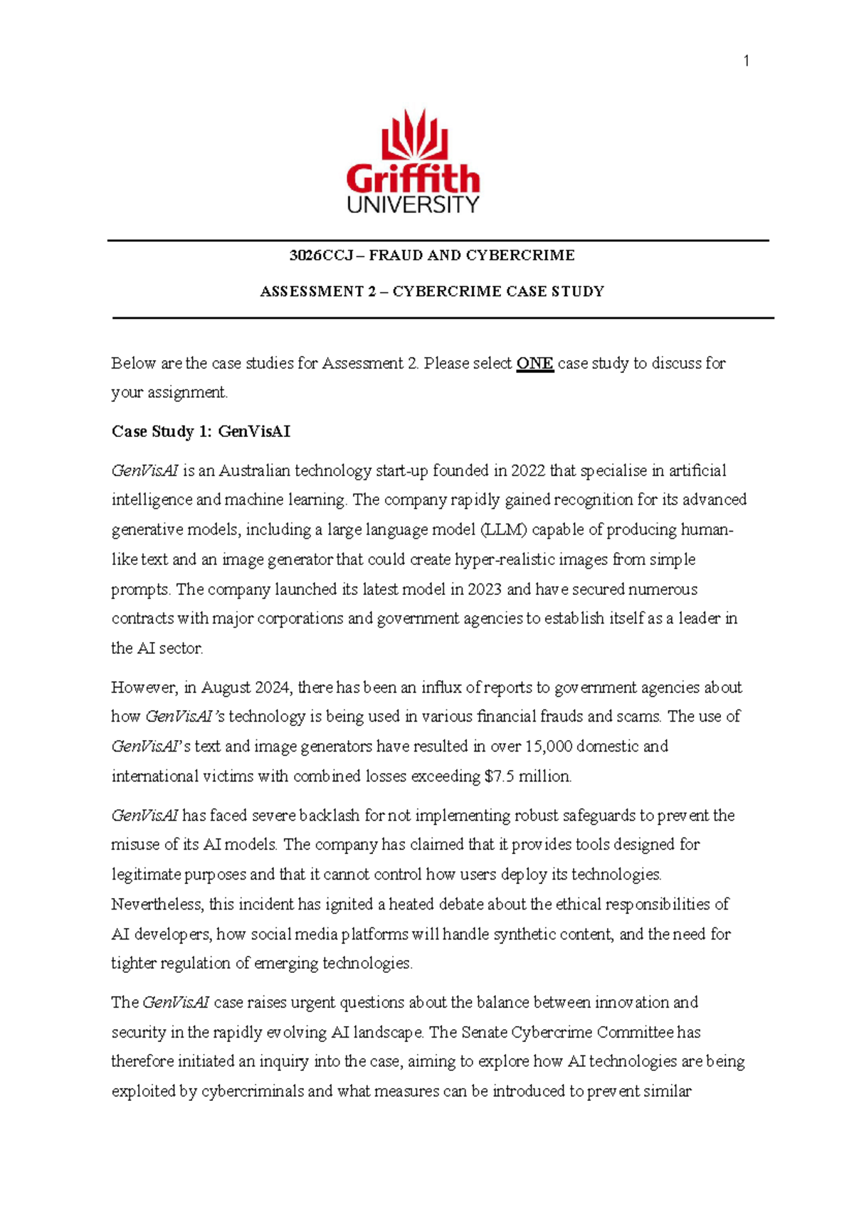 3026CCJ A2 Cybercrime Case Study: GenVisAI Analysis - Studocu