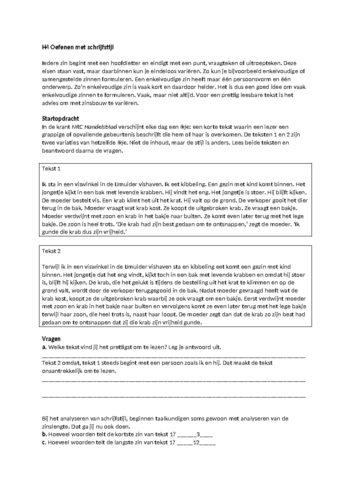 H4 Oefenen met Schrijfstijl: Variaties in Zinsbouw en Effecten ...