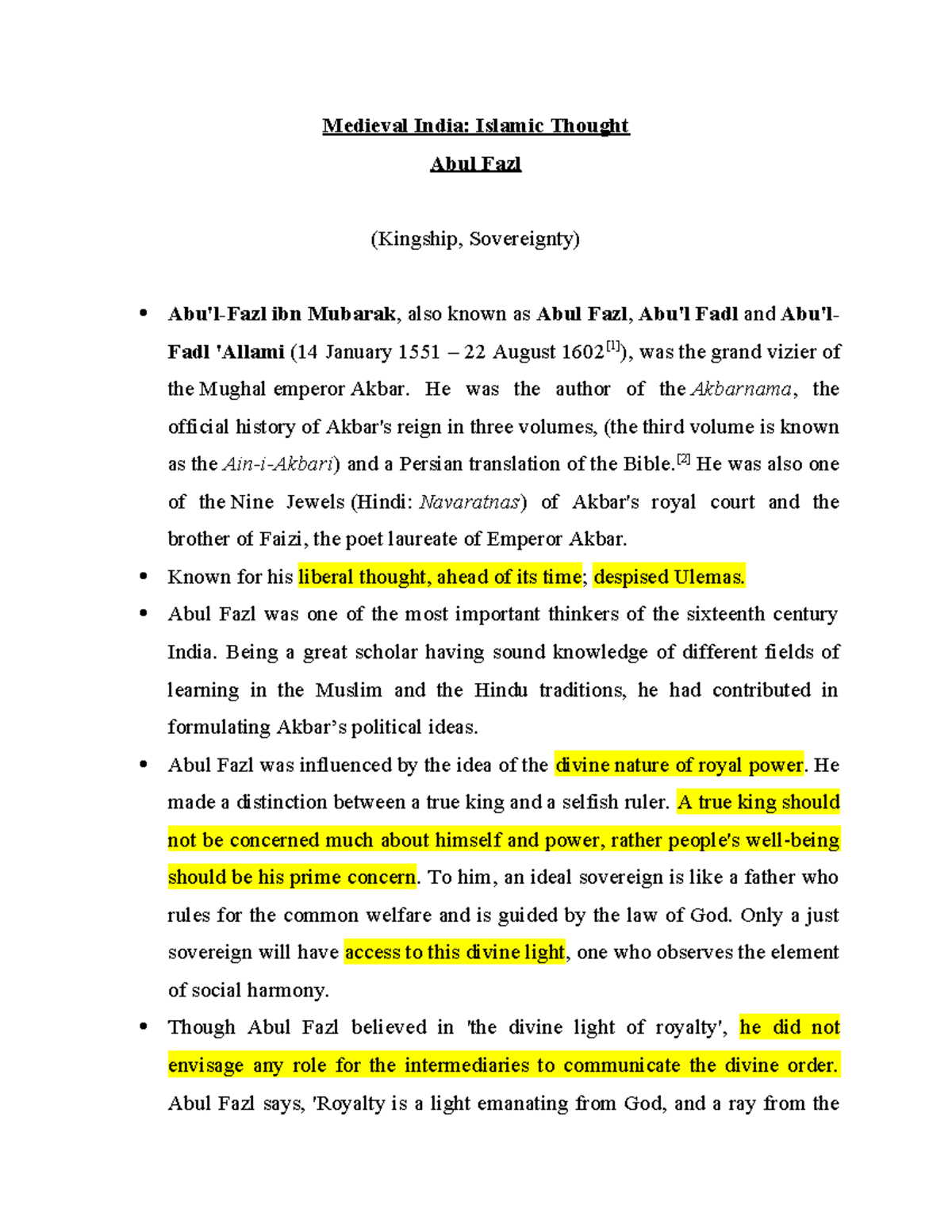 Abul Fazl: A Scholar's Influence on Akbar's Governance and Ideas - Studocu