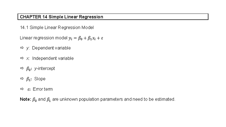 Final Exam Notes on Simple Linear Regression (STAT101) - Studocu