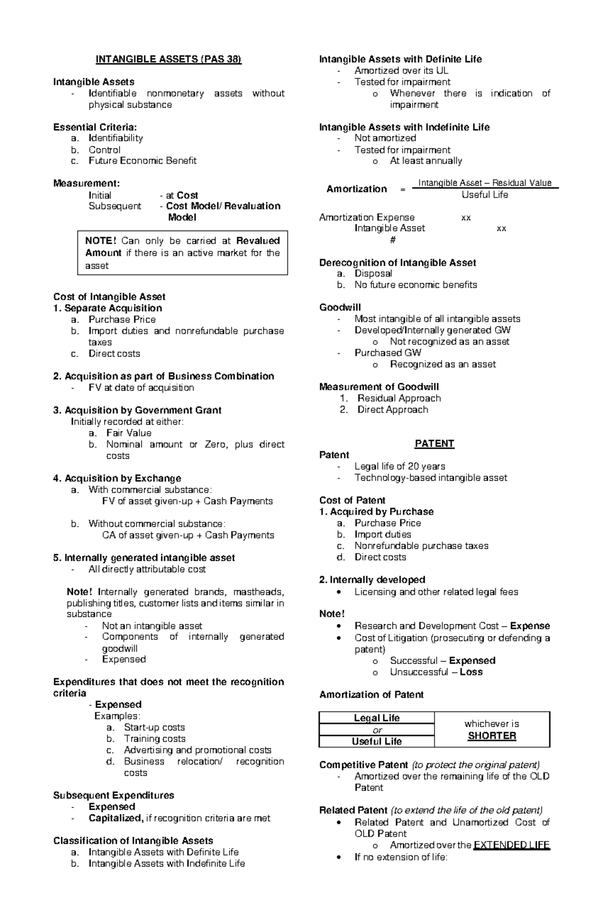 Notes on Intangible Assets (PAS 38) Overview and Key Concepts - Studocu