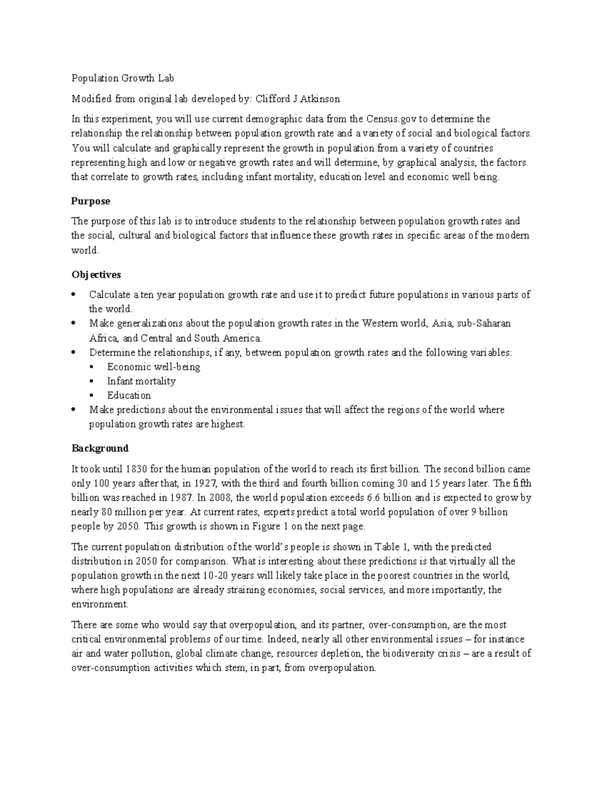 APES Population Growth Lab: Exploring Demographics & Influences - Studocu