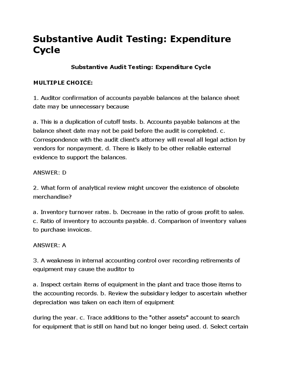 252236950 Substantive Audit Testing: Expenditure Cycle Insights - Studocu