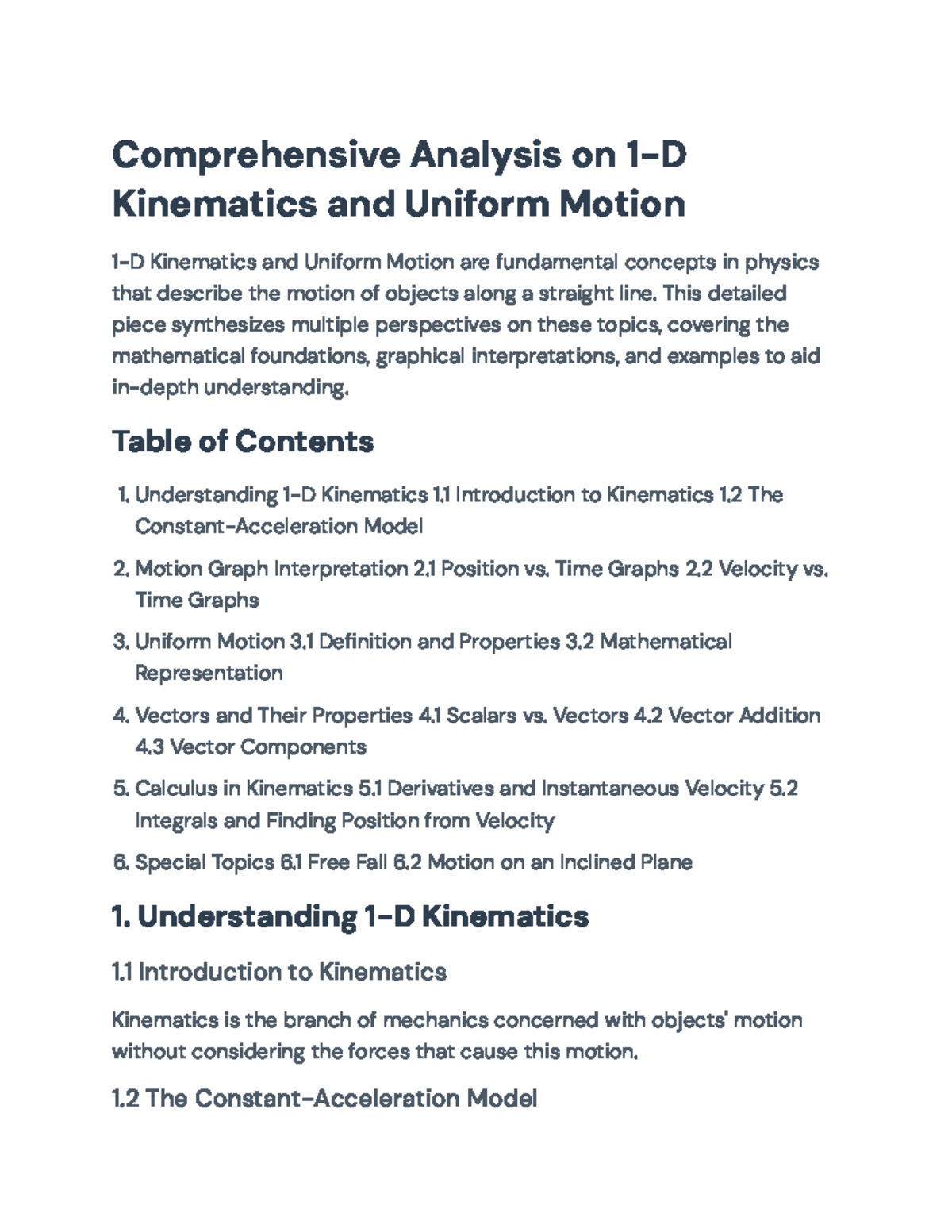Understanding 1-D Kinematics and Uniform Motion: A Comprehensive ...