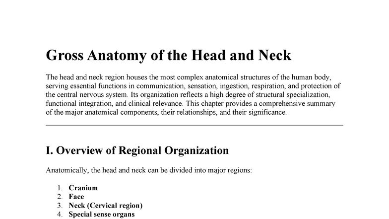 Gross Anatomy of the Head and Neck: Comprehensive Overview - Studocu