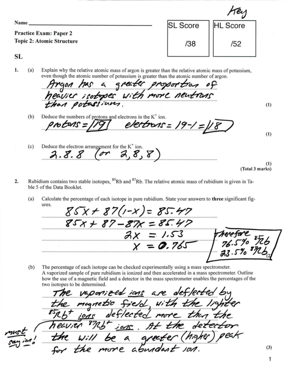 Topic 2 Paper 2 Key: Atomic Structure Practice Exam (SL/HL) - Studocu