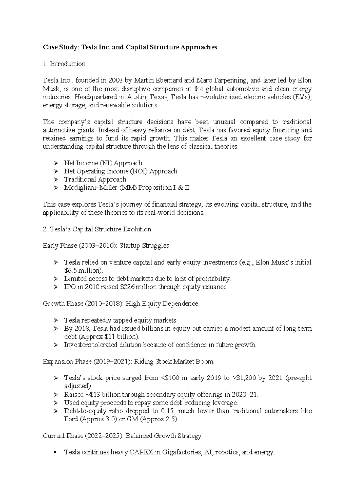 Case Study: Tesla Inc. Capital Structure Analysis and Theories - Studocu