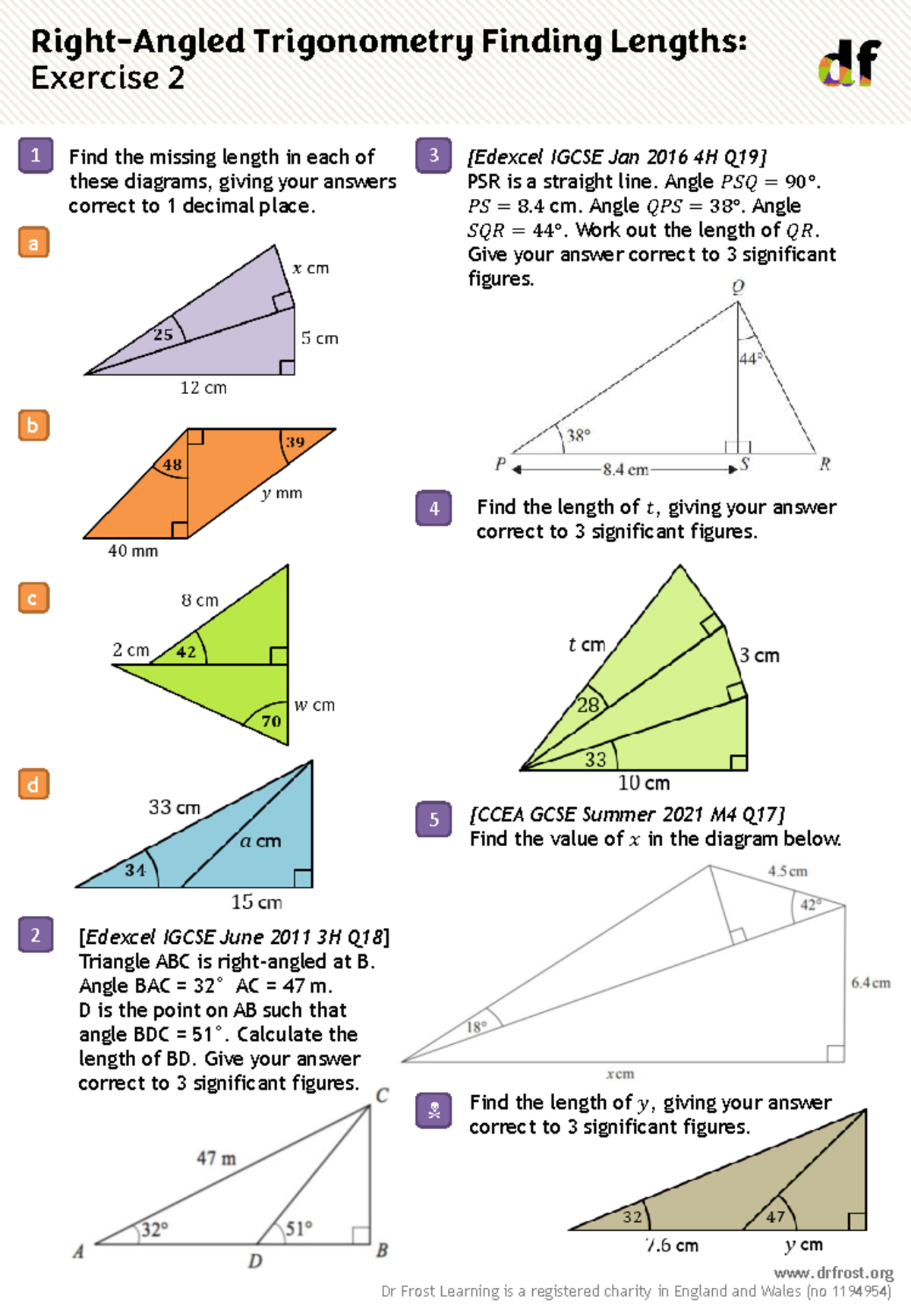 Right-Angled Trigonometry Lengths: IGCSE & GCSE Exercises - Studocu