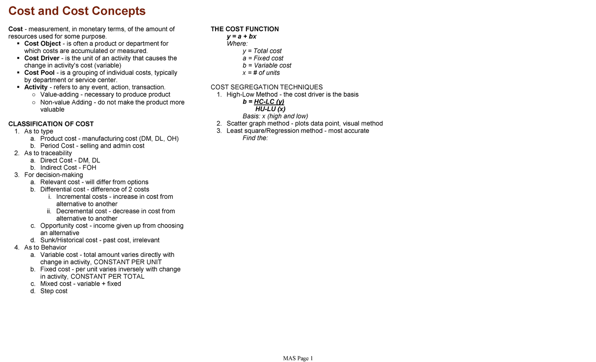 Cost and Cost Concepts: Understanding Cost Measurement and ...