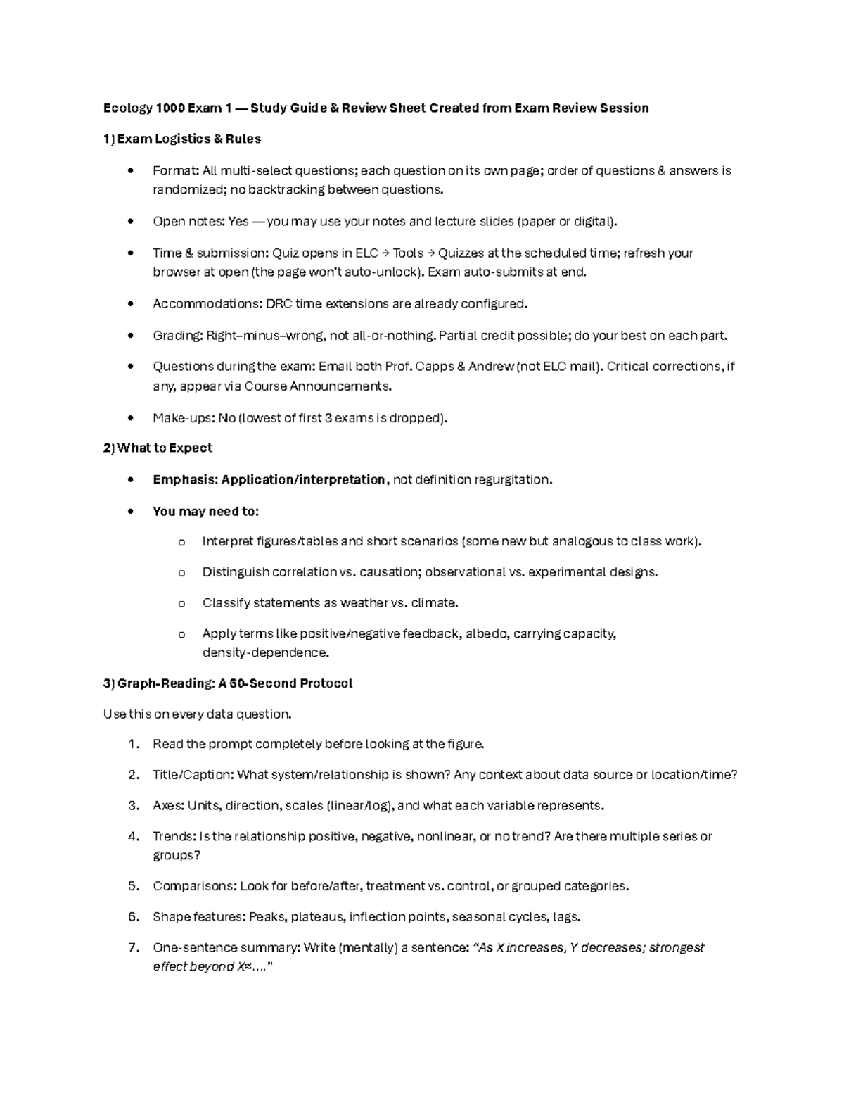 Ecology 1000 Exam 1 Study Guide & Review Sheet - Studocu