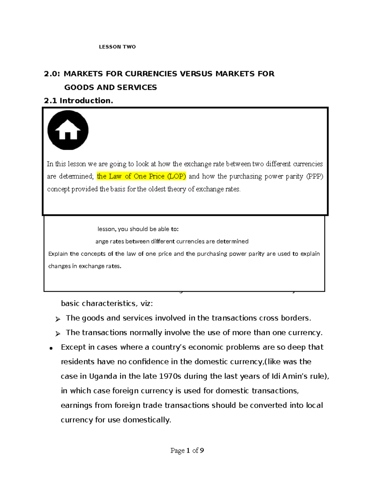 Lesson Two - Lecture notes - LESSON TWO 2: MARKETS FOR CURRENCIES ...