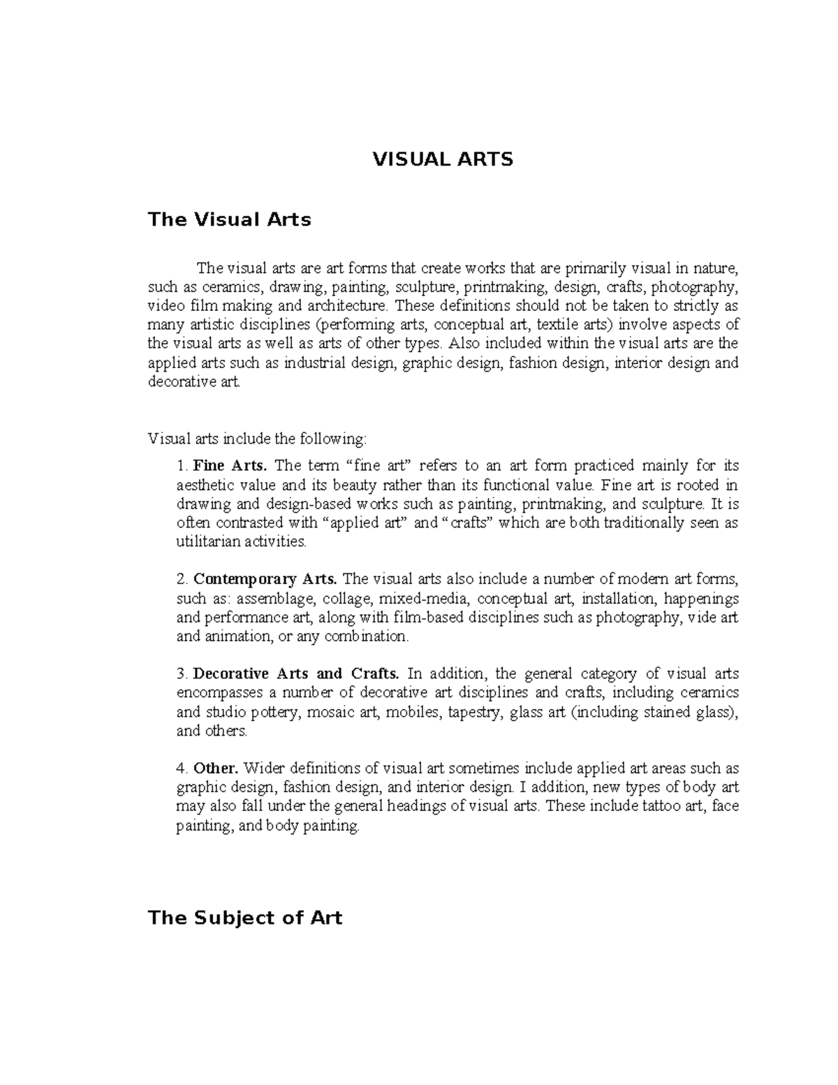 Visual Arts Overview: Concepts, Types, and Design Principles - Studocu