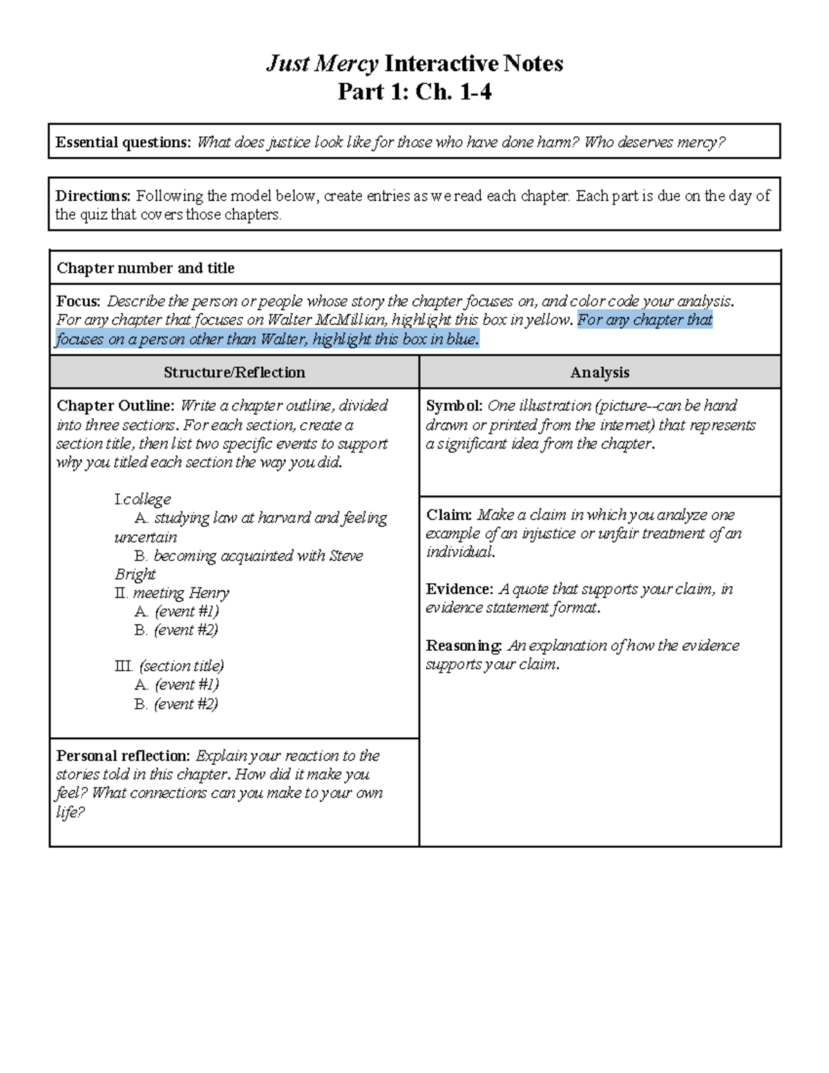 Just Mercy Interactive Notes - JM Course - Part 1 Chapters 1-4 Insights ...