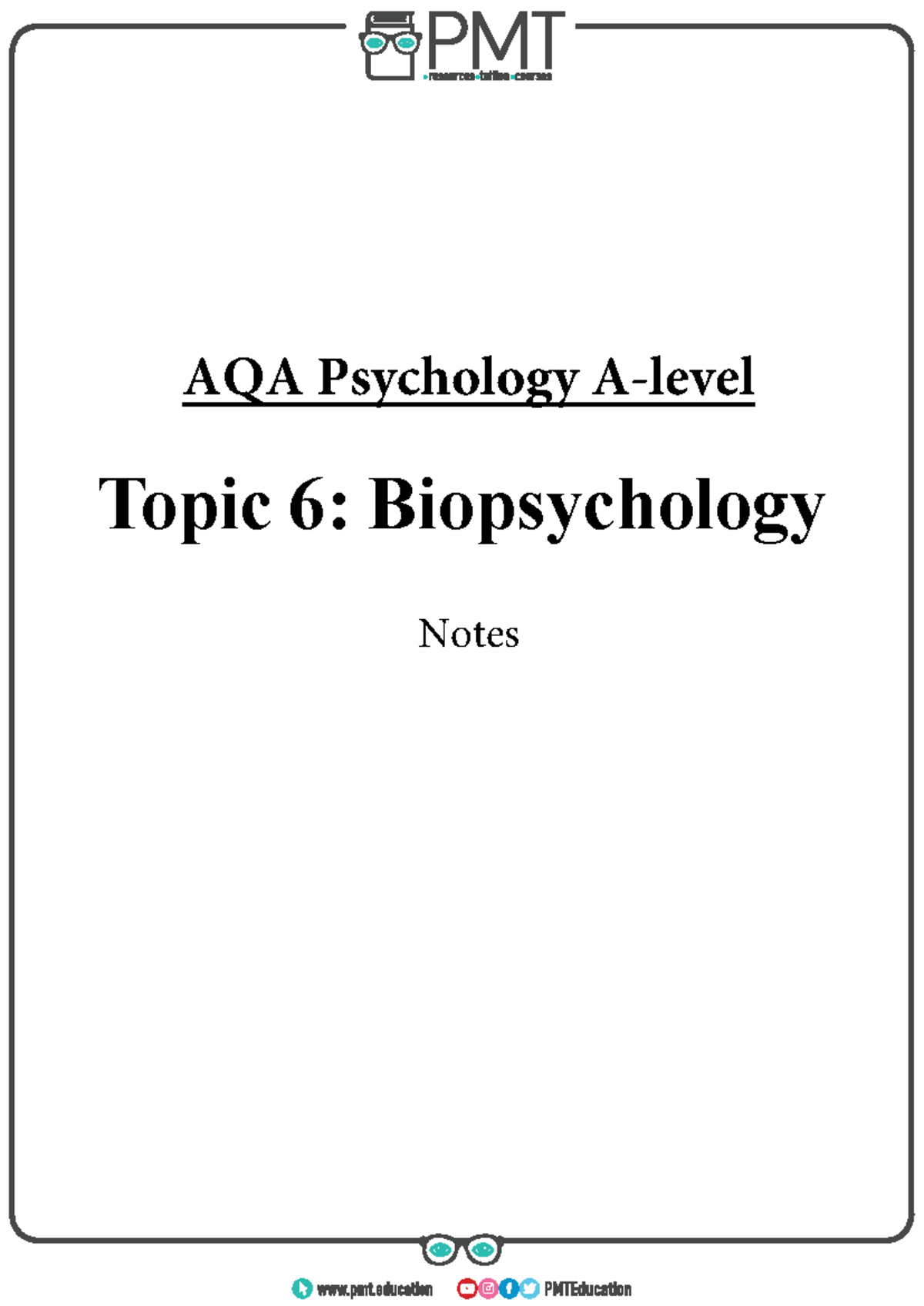 AQA Psych A-level Biopsychology Detailed Lecture Notes for Exam Prep ...