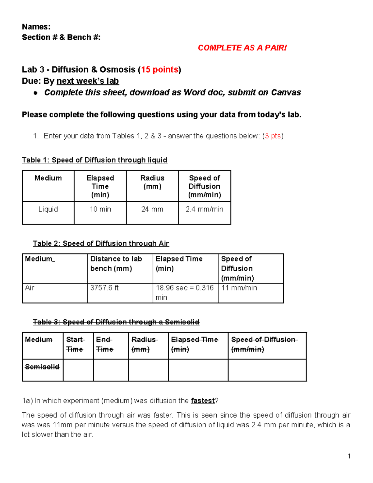 Lab 3: Diffusion & Osmosis Analysis - Complete as a Pair (15 pts) - Studocu