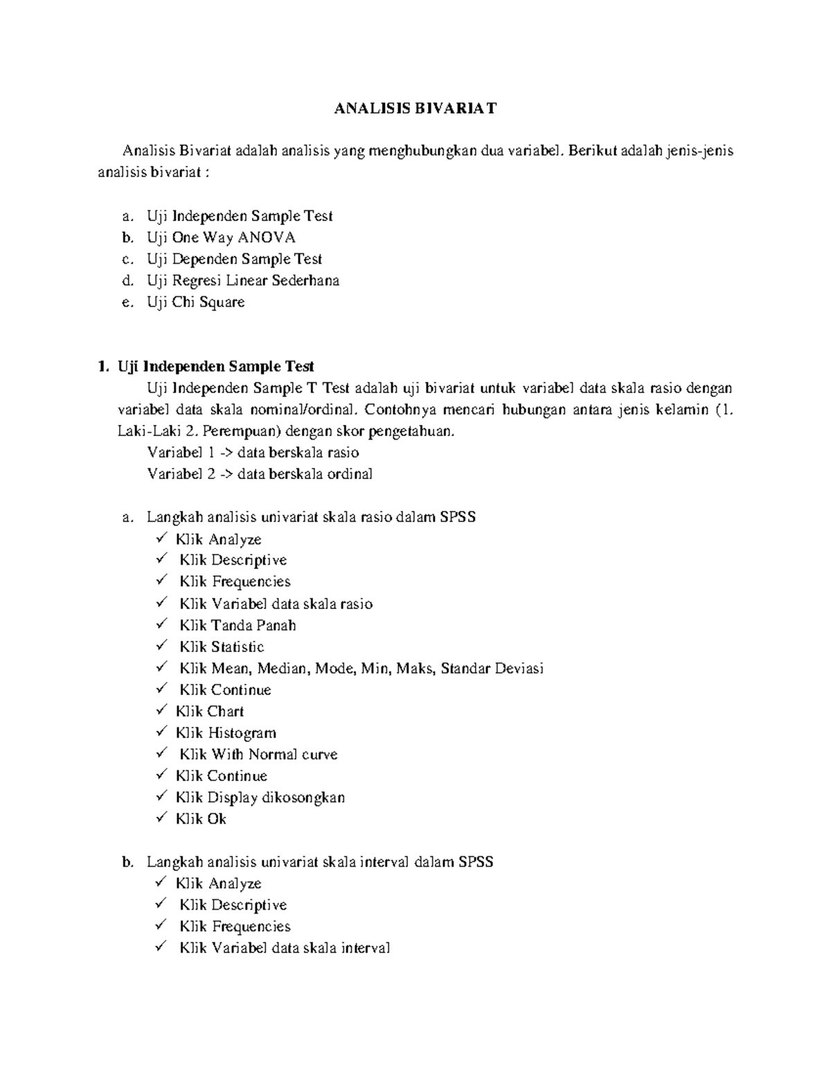 Analisis Bivariat: Uji Statistik untuk Dua Variabel - Studocu