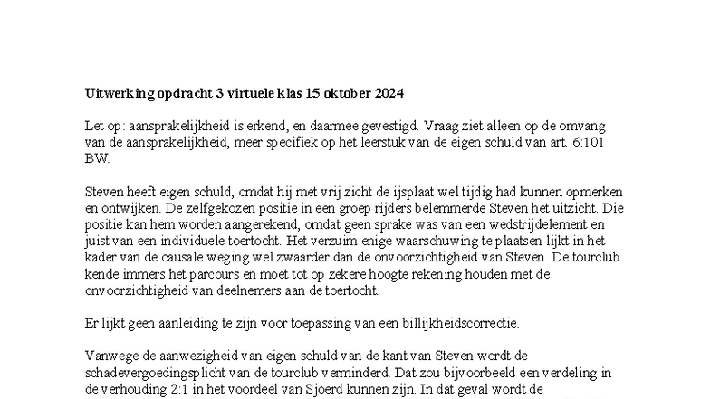 Opdracht 3: Aansprakelijkheid en Eigen Schuld - Virtuele Klas 15-10 ...