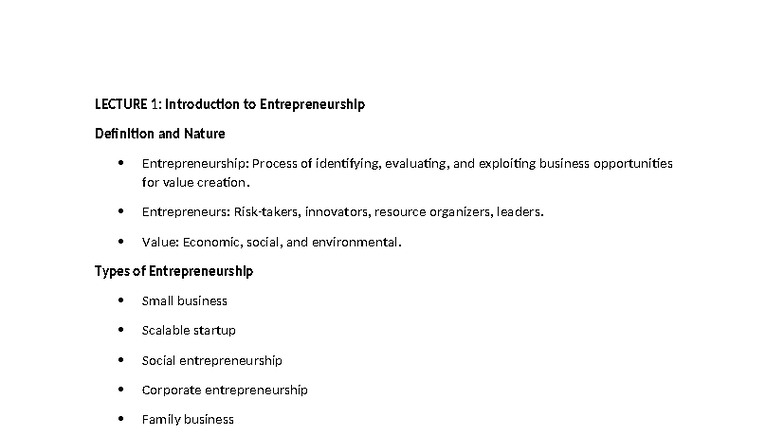 EE5081: Entrepreneurship Lecture Notes and Key Concepts Cheat Sheet ...