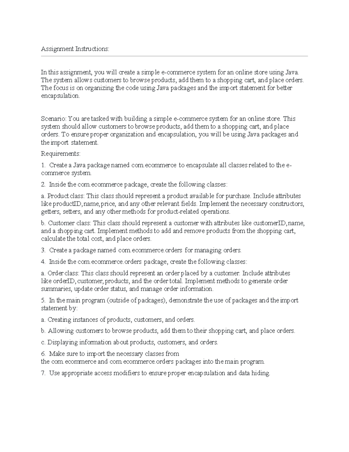 Unit 2 - Java E-Commerce System Assignment - Studocu