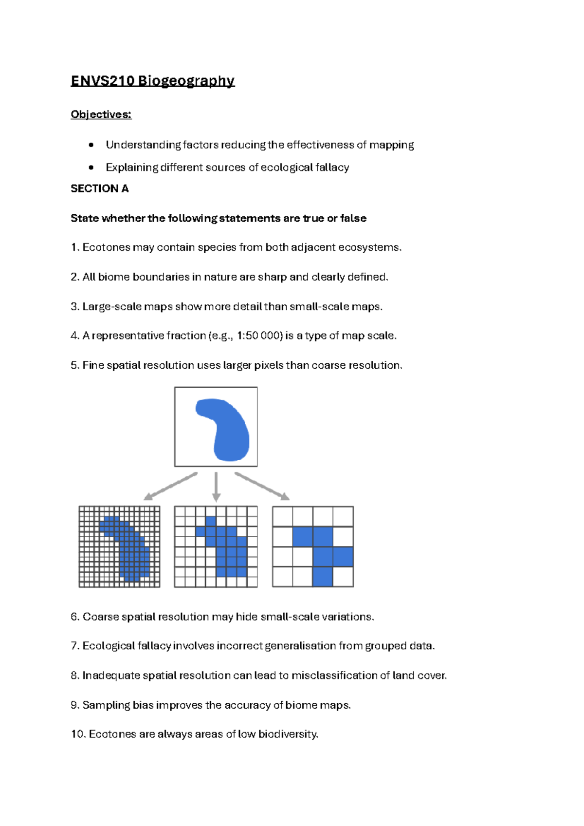 ENVS210 Worksheet 10 - Biogeography Practicals and Objectives - Studocu