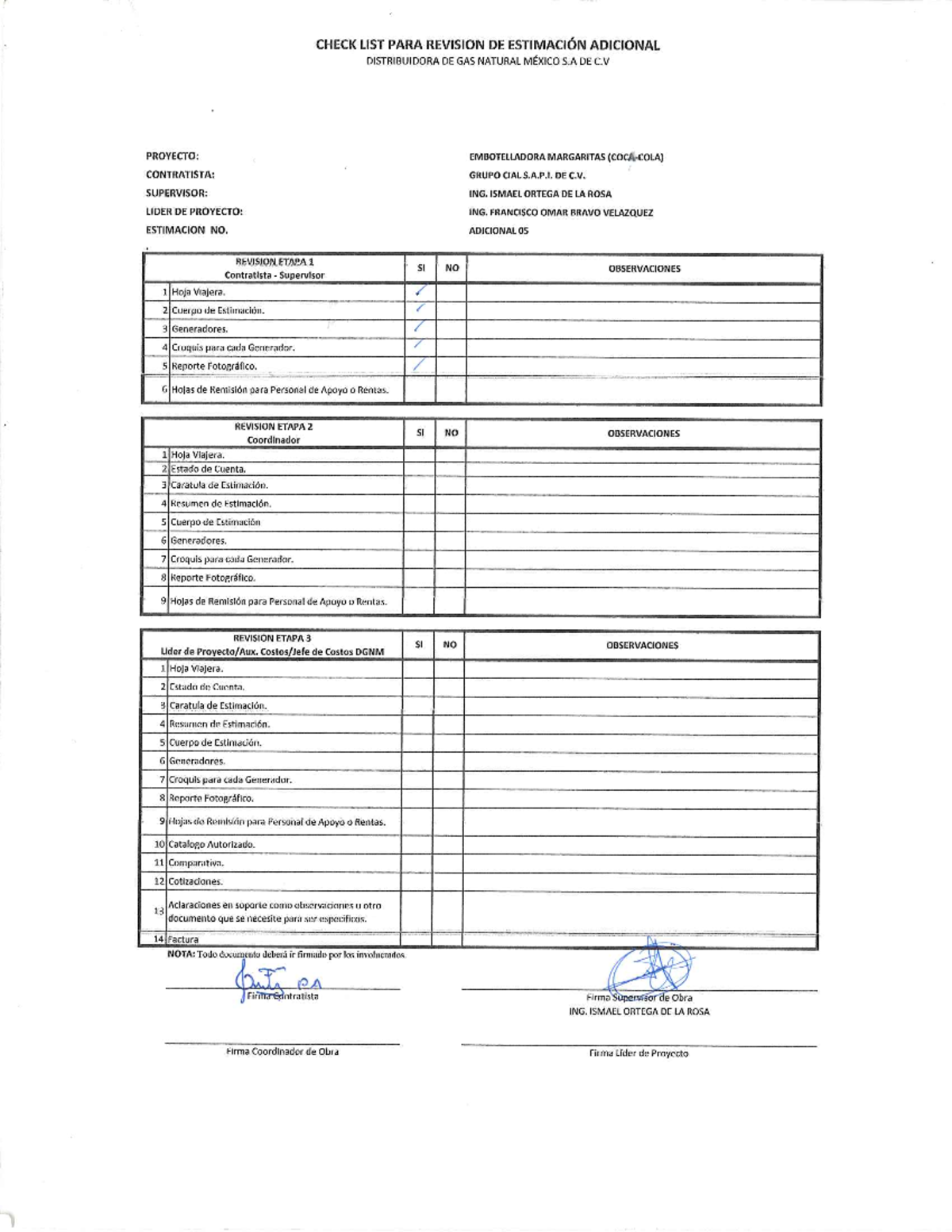 CHECK LIST DE REVISION PARA ESTIMACION ADICIONAL 05 - EMBOTELLADORA ...