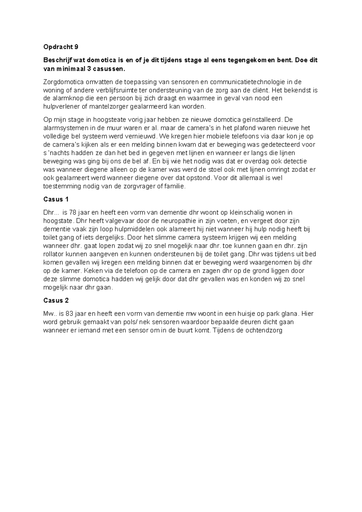 Opdracht 9: Domotica in Zorgverlening - Casussen en Ervaringen ...