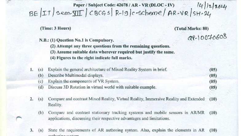 AR VR 42678 Final Exam Guide: Key Concepts & Questions - Studocu