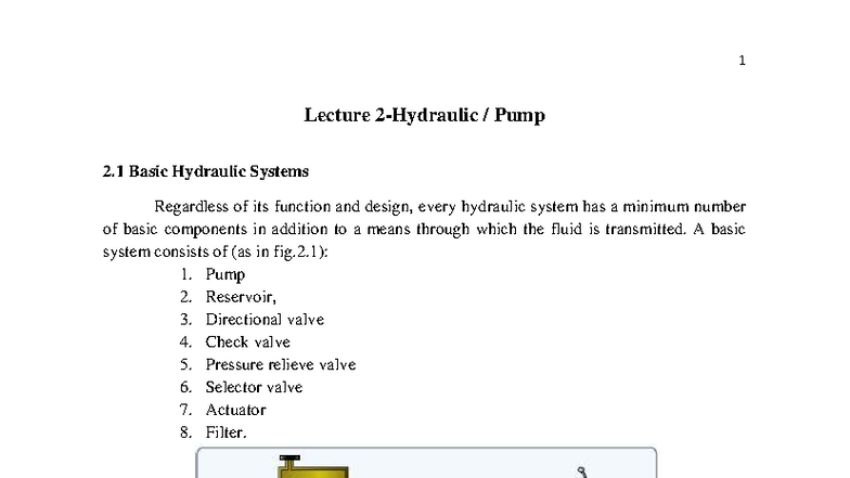 Lecture 1: Pump Basics and Hydraulic System Components (Course Code: 5 ...