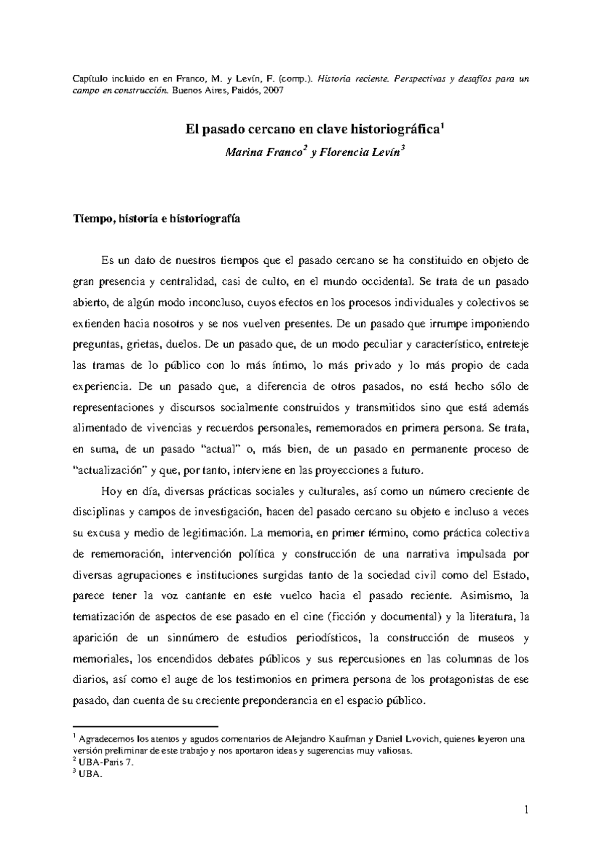 Historia Reciente en Clave Historiográfica: Análisis y Reflexiones ...