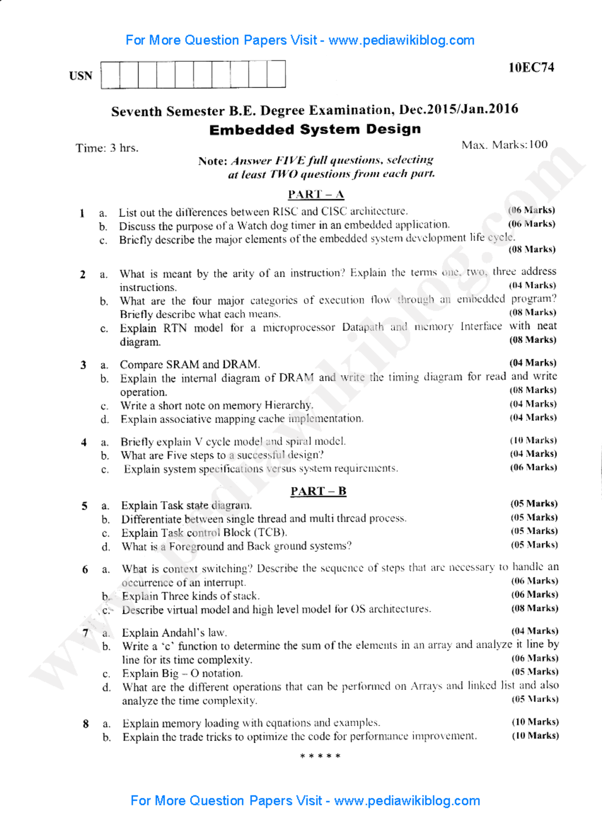 embedded system and vtu question paper - USN LOEC F;, l; itiitx {*iir c ...